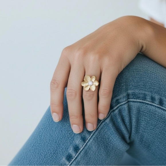 Jewelry | Gold Silver Flower Adjustable Ring Boho Whimsical Cottagecore ...